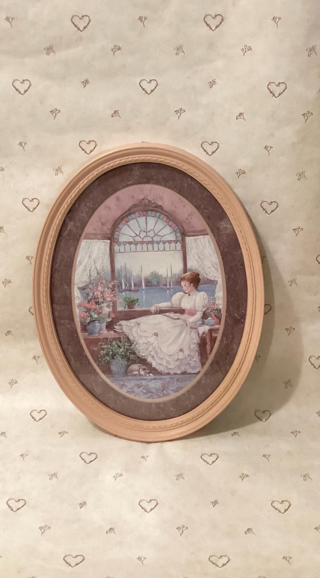 Vintage Oval Victorian Floral Wall Art “lady in the Window” by Barbara ...