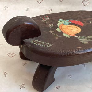 Vintage Hand Painted Floral Wooden Turtle Kids Stool, Vintage Solid ...