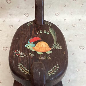 Vintage Hand Painted Floral Wooden Turtle Kids Stool, Vintage Solid ...