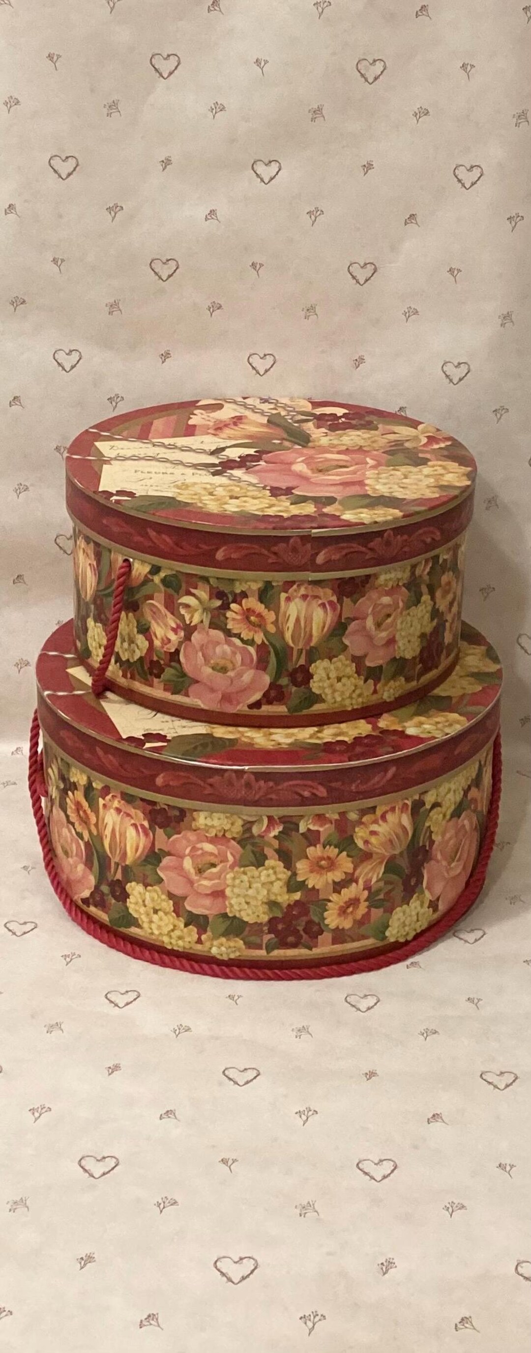 Vintage Large Floral Hat Box With Handles, Flowers and Pearls Vintage Hat Box Medium, Vintage ...