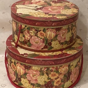 Vintage Large Floral Hat Box With Handles, Flowers and Pearls Vintage ...