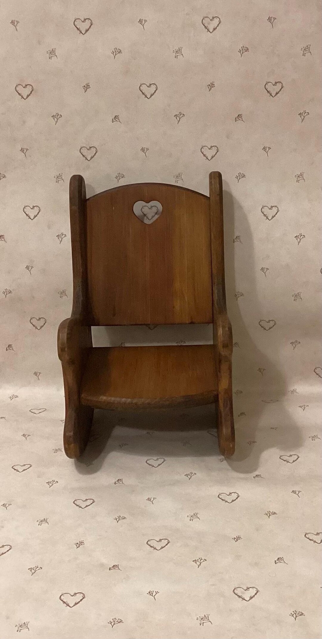 Vintage Wooden Heart Cutout Rocking Chair for Child or Doll, Folk Art ...