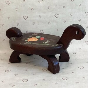 Vintage Hand Painted Floral Wooden Turtle Kids Stool, Vintage Solid ...