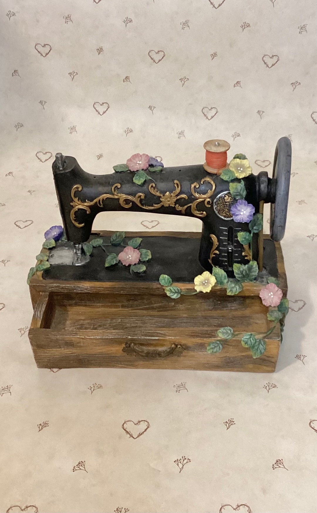 Vintage Collectible Sewing Machine, Decorative Floral Sewing Machine ...