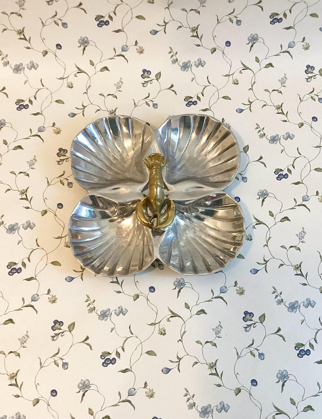 Vintage Silver Gold Tone Clam Shell Serving Decorative Dish, Metal ...