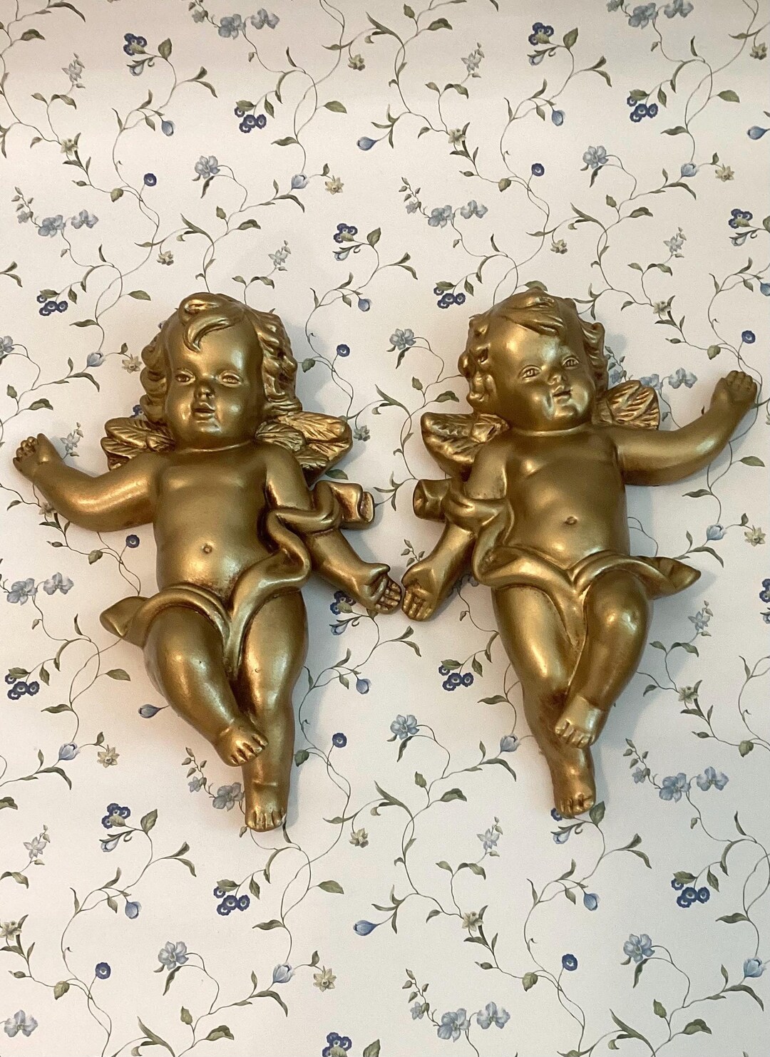 Vintage Gold Tone Christmas Cherubs Wall Hanging, Heavy Chalkware ...