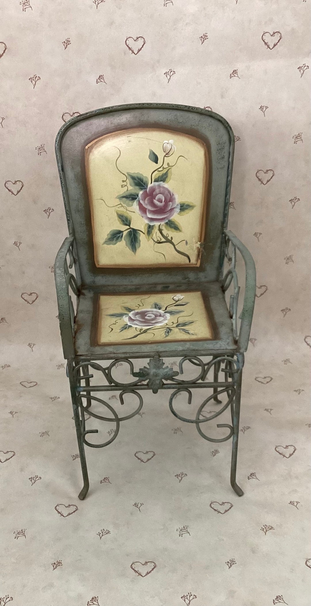 Vintage Metal Floral Minature Child or Doll Chair - Etsy