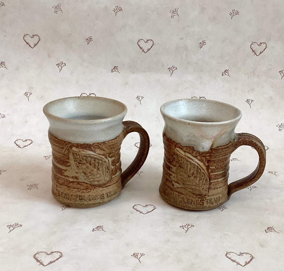 Vintage Pair Clyde Gobble Ceramic Pottery 3D Leaf Coffee Tea Mugs 1984 ...