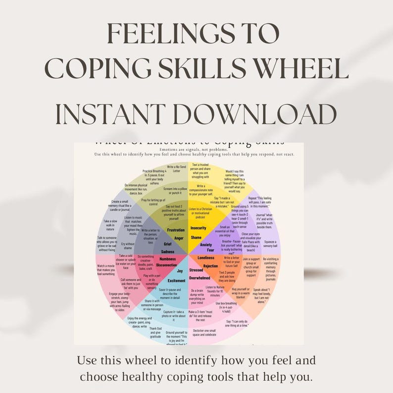 Feelings Wheel & Coping Skills Wheel Chart | Therapist- Made-mental ...