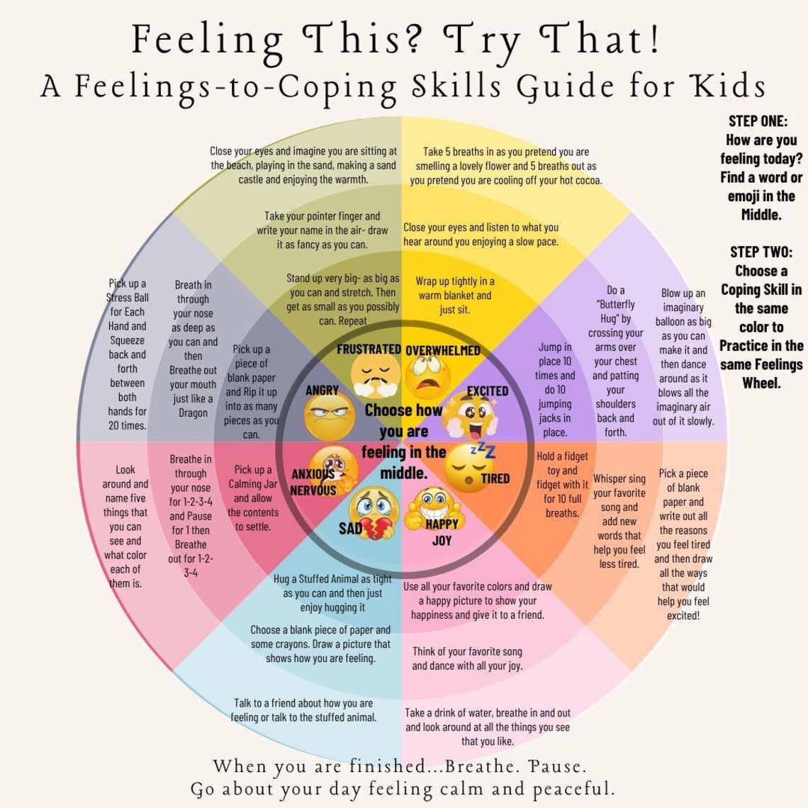 Feelings to Coping Skills Wheel Chart for Kids | Emotional Regulation ...