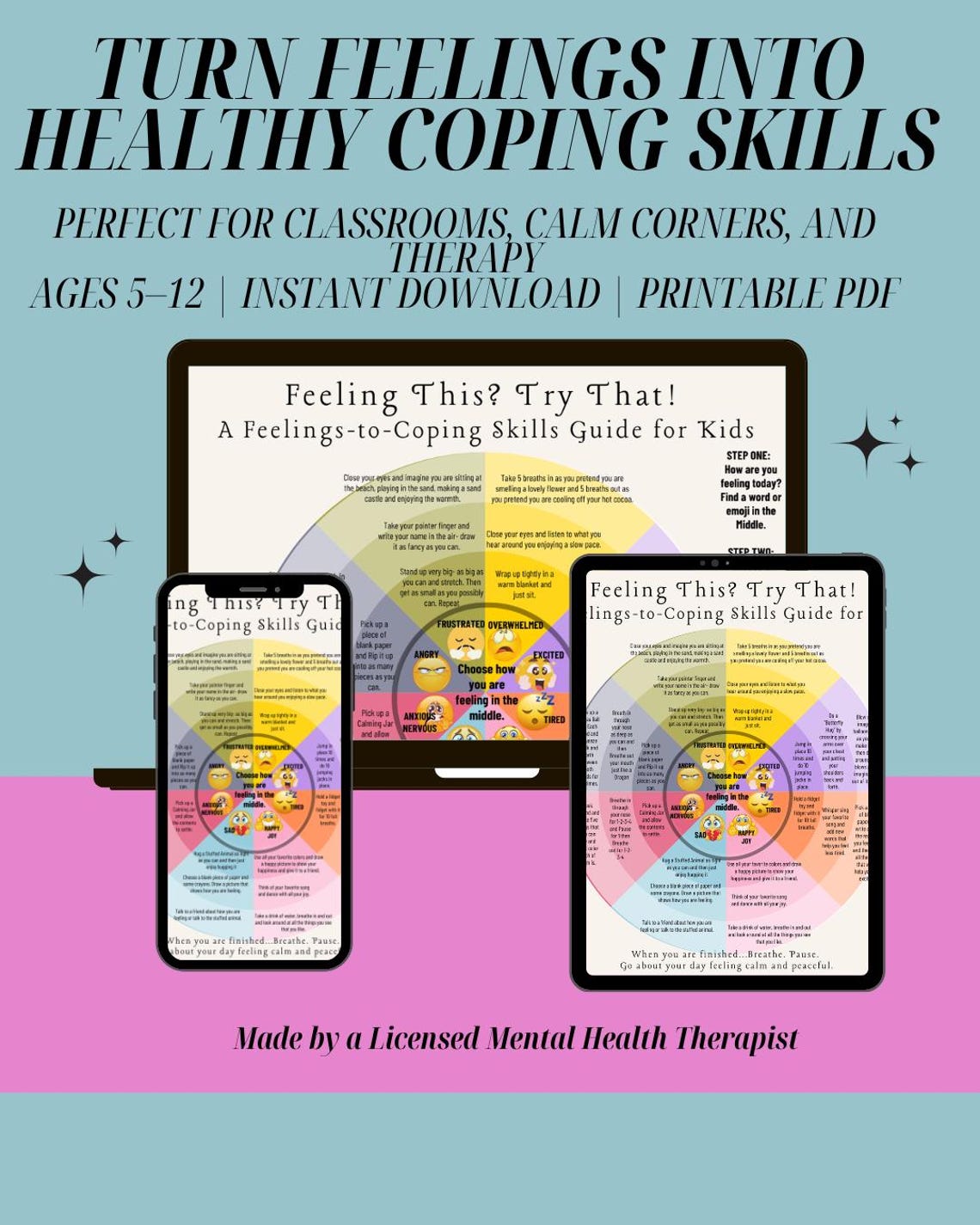 Feelings to Coping Skills Wheel Chart for Kids | Emotional Regulation ...