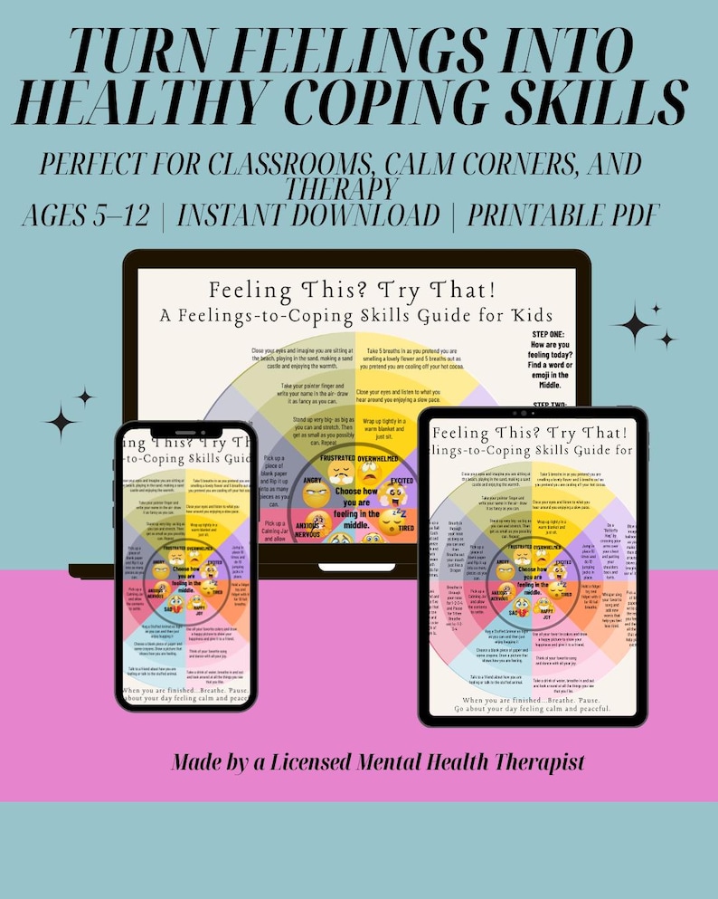 Feelings to Coping Skills Wheel Chart for Kids | Emotional Regulation ...