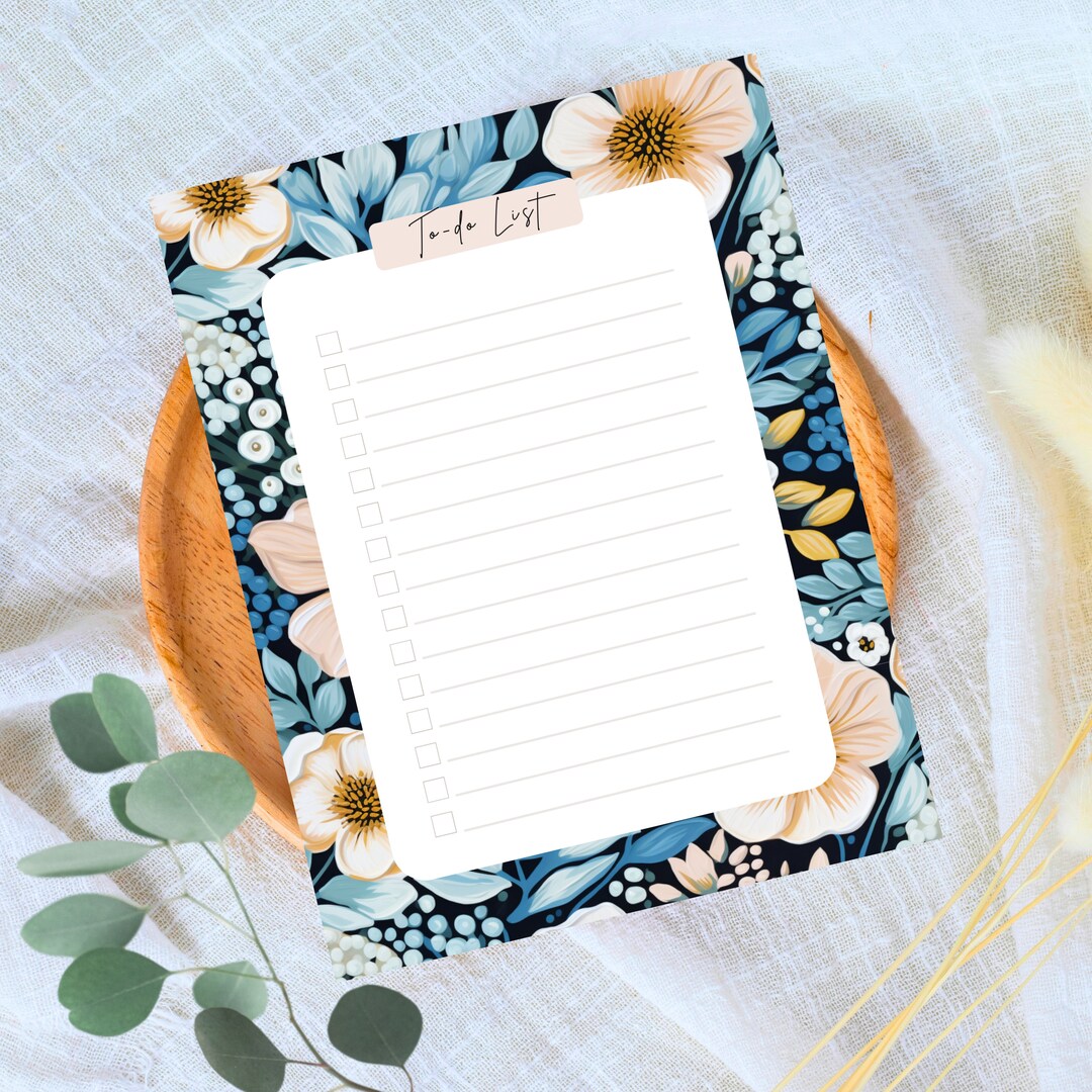 Printable To-do List Blue Floral Pattern Daily Checklist PDF Schedule ...