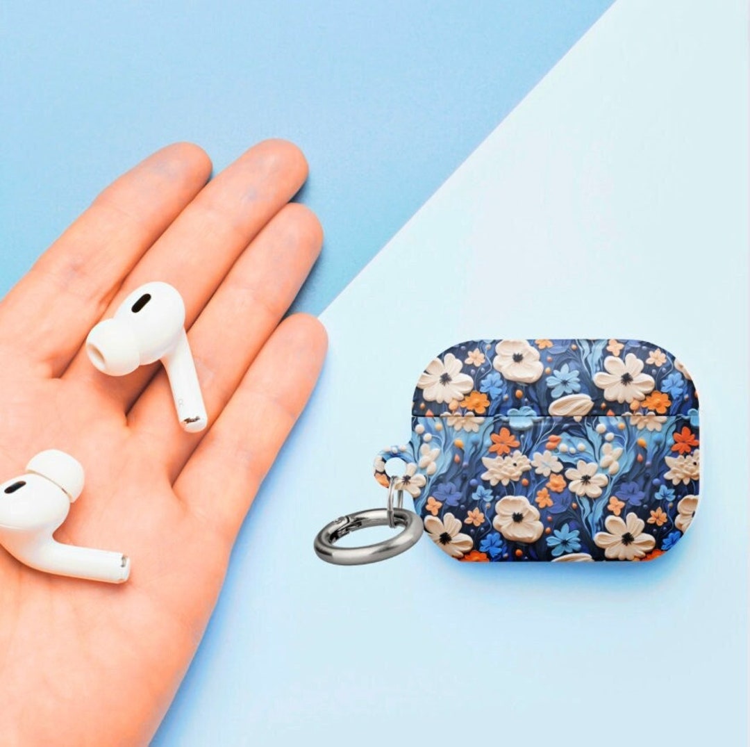 3D Blue Floral AirPod Case Botanical Print for Apple Air Pods Gen 1 2 3 ...