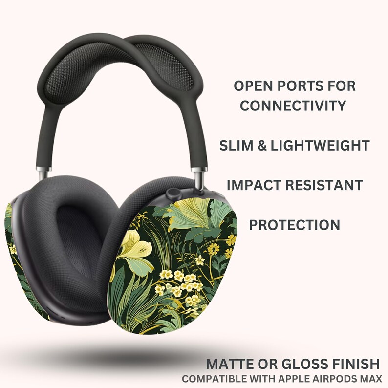 Sage Green Floral and Plant Airpods Max Cover Botanical Hard Plastic ...