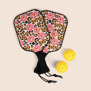 Leopard Pink Flowers Pickleball Kit, Custom Pickle Ball Player Gift for ...