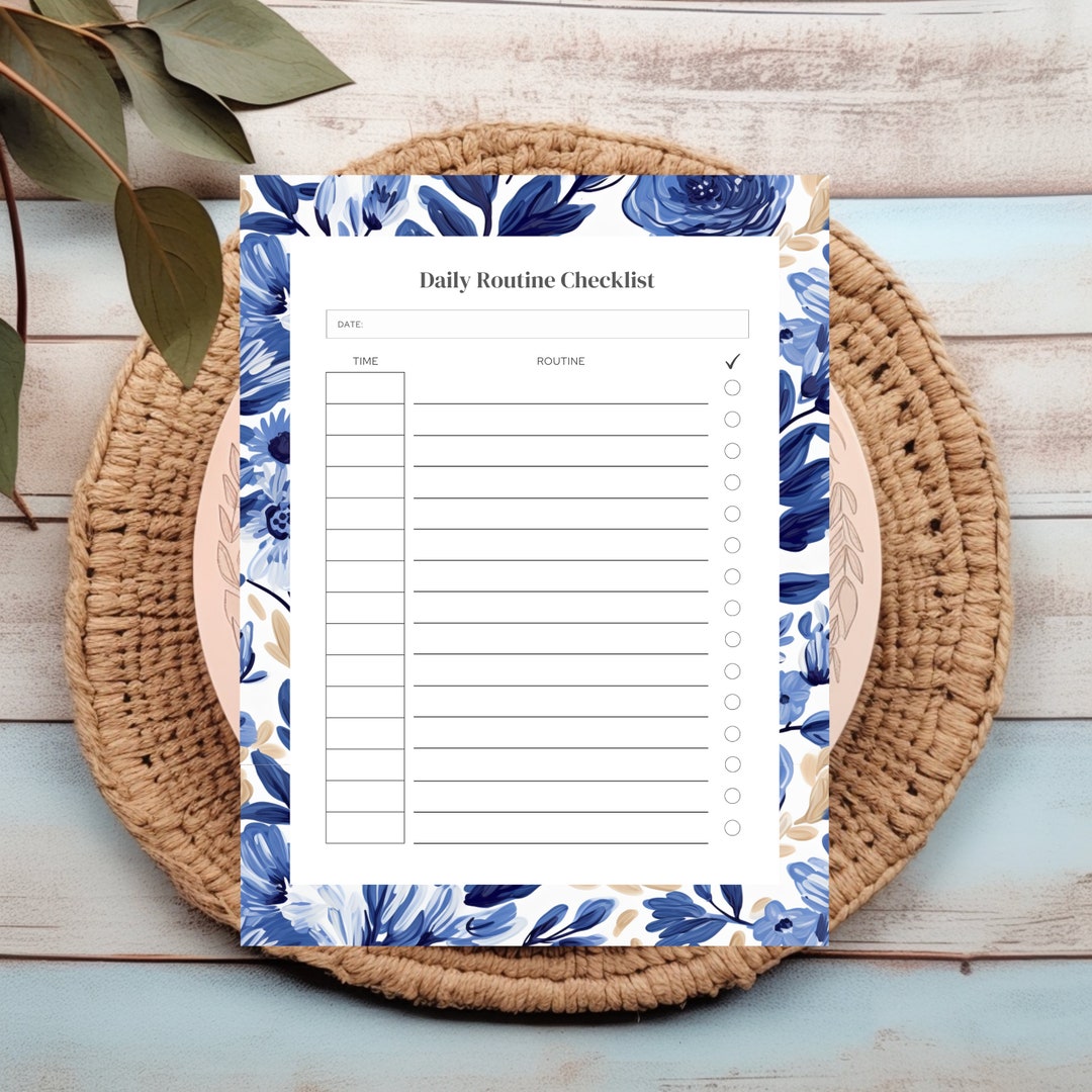 Daily Routine Checklist PDF Daily Routine Schedule Daily Routine Insert Blue Floral Pattern ...