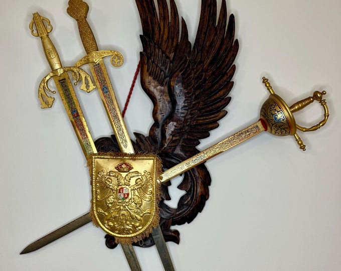 Vintage Toledo/spanish Swords LARGE Wooden Wall Plaque W/coat of Arms ...