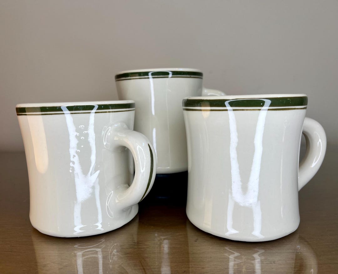 Vintage Victor Green Stripe Diner Coffee Mugs, Set of 3, With Handle ...