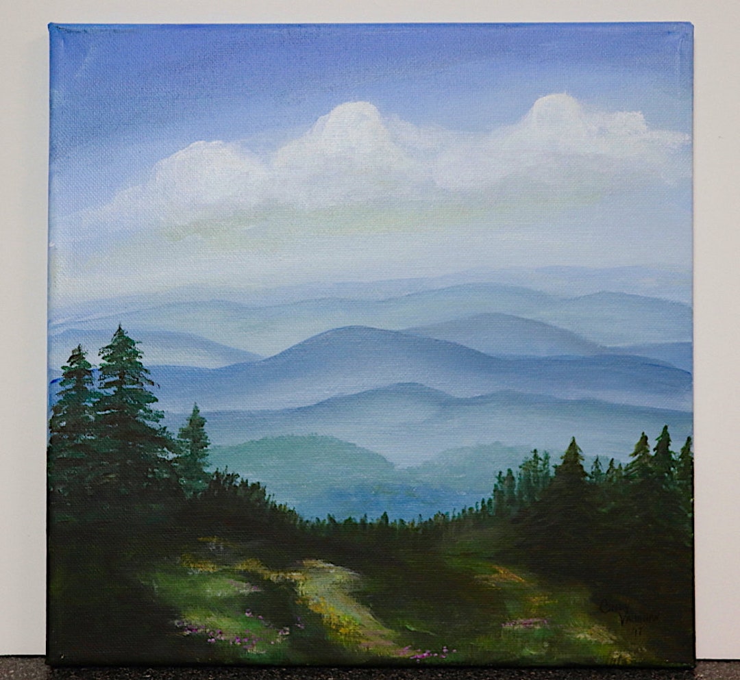 Blue Ridge Mt. View 12x12 Original Acrylic Painting by Cindy Vaughan ...