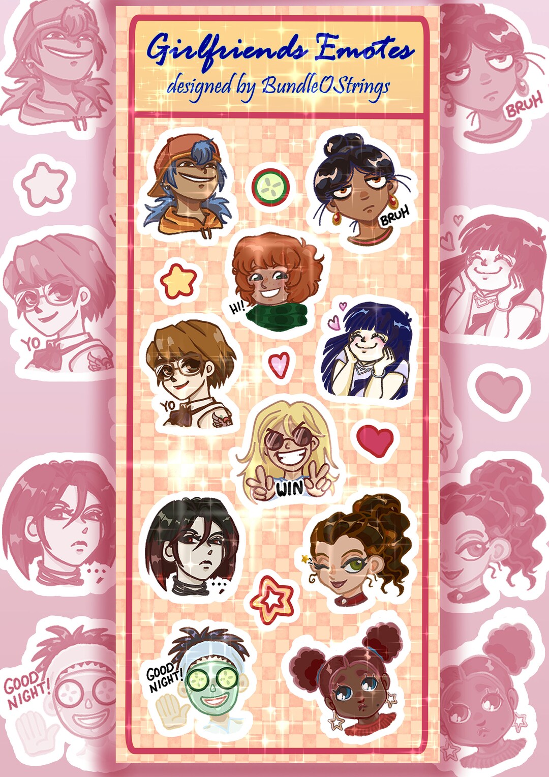 Girlfriends Emote Sticker Sheet Cute Fun Glitter Vinyl Stickers for ...