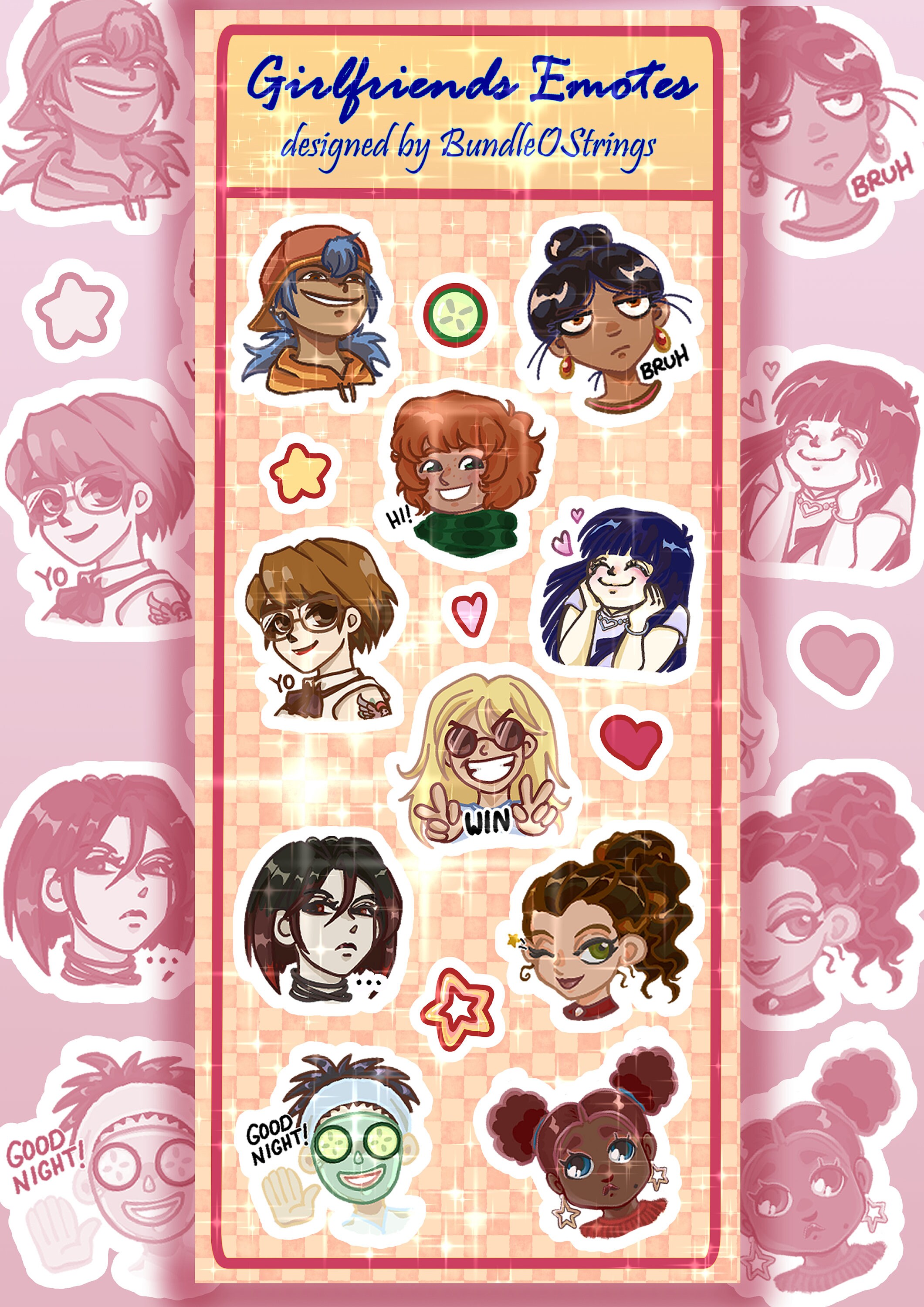 Girlfriends Emote Sticker Sheet Cute Fun Glitter Vinyl Stickers for ...