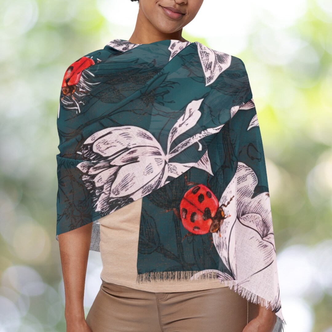 Unique Ladybug Toile in Dark Green Lightweight Scarf, Ladybird Print ...