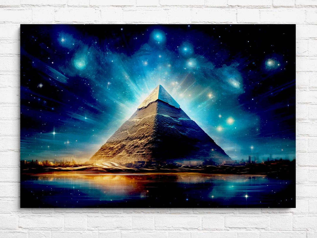 Great Pyramid of Giza Wall Art, Necropolis on Starry Night Canvas Print ...