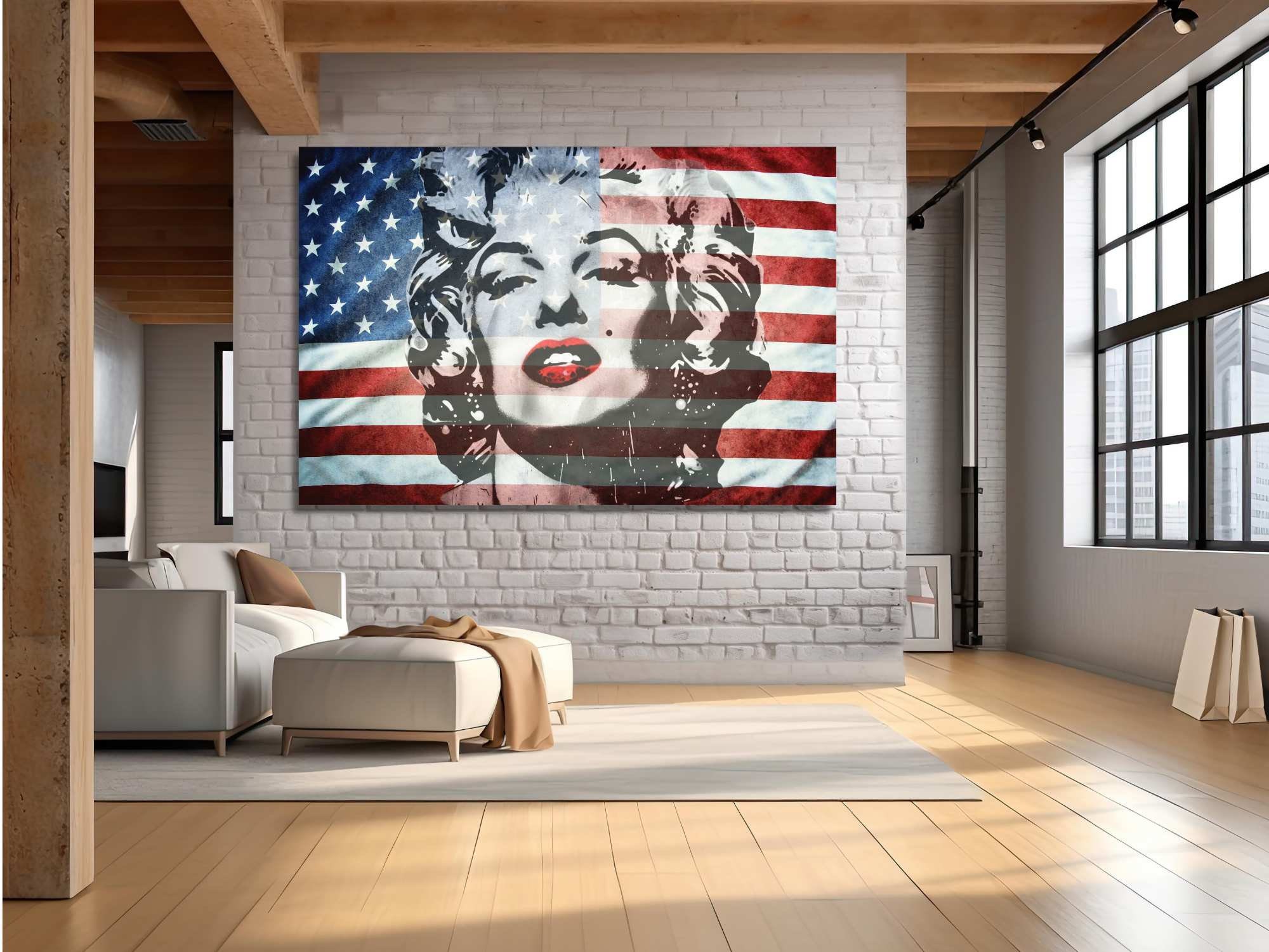 Marilyn Monroe American Flag Wall Art, Vintage Hollywood Canvas Print ...