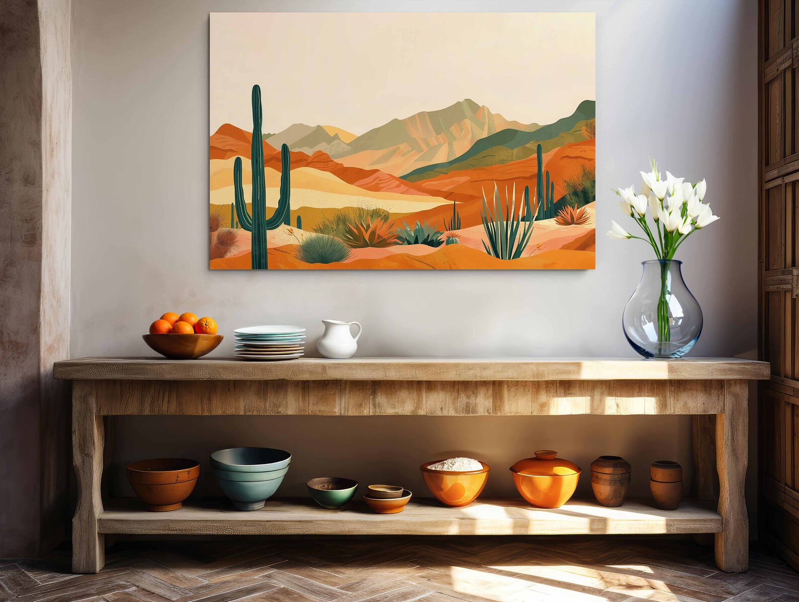 Southwest Desert Wall Canvas, Minimalist Cactus Canvas Print, Mountain ...