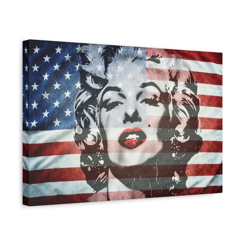 Marilyn Monroe American Flag Wall Art, Vintage Hollywood Canvas Print ...
