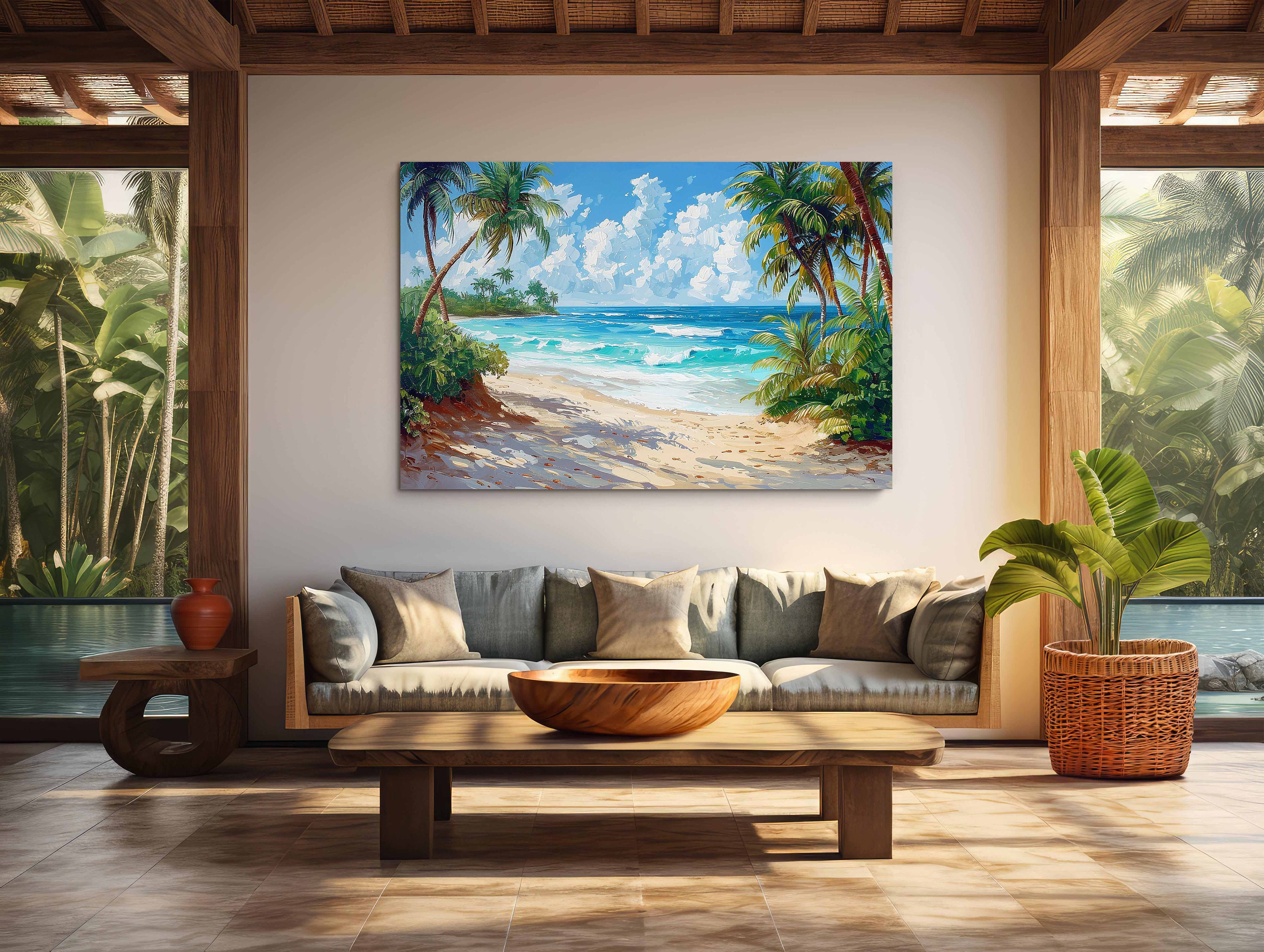 Tropical Beach Oil Painting Style Canvas Print, Seascape Beachscape ...
