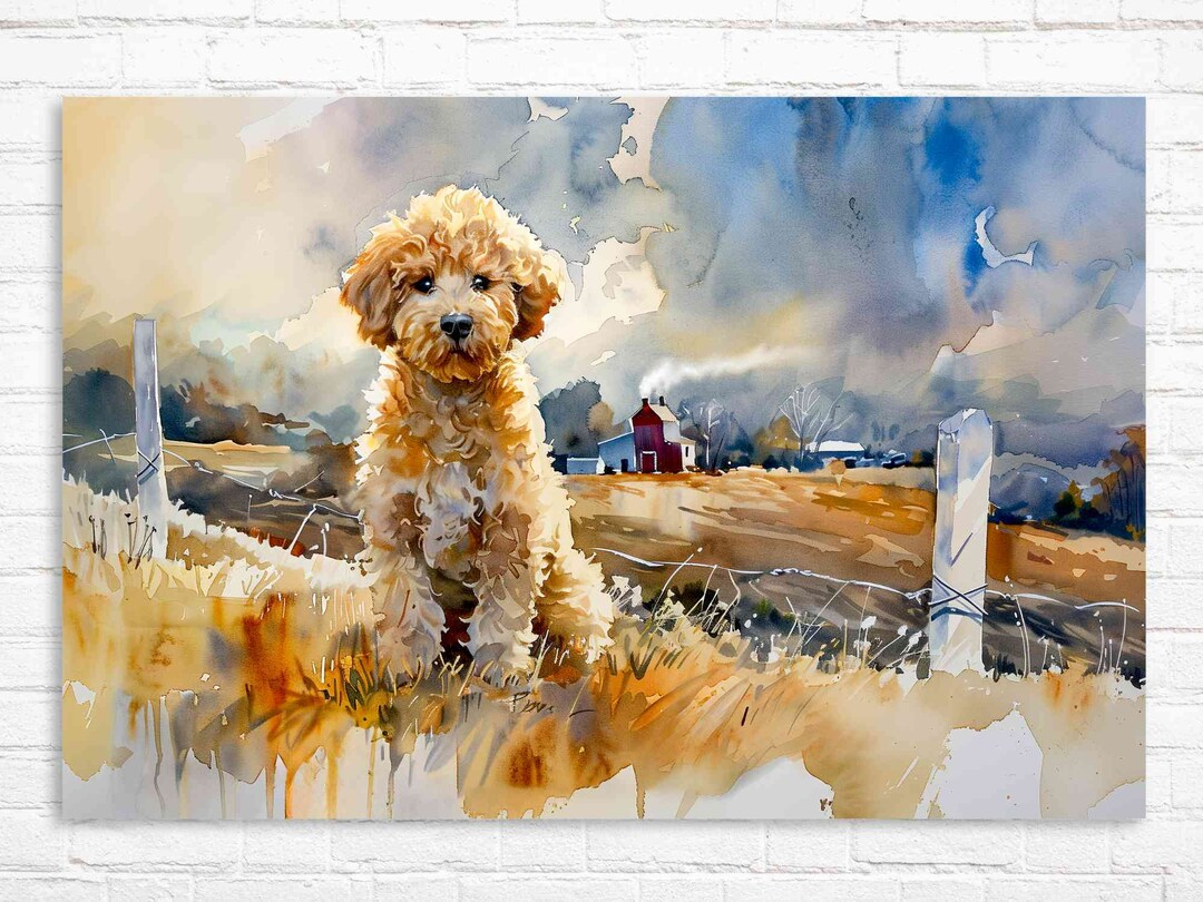 Goldendoodle Puppy Watercolor Wall Art, Dog Canvas Print, Colorful Dog ...