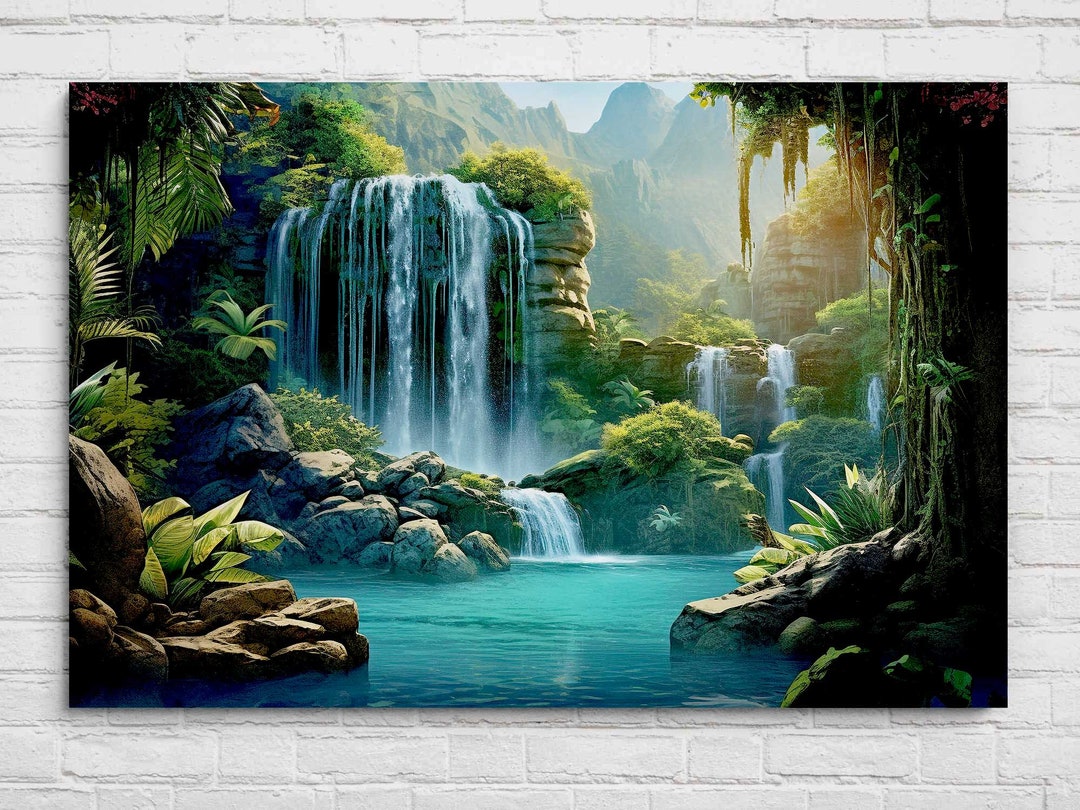 Tropical Waterfall Wall Canvas, Turquoise Water Canvas Print, Island ...