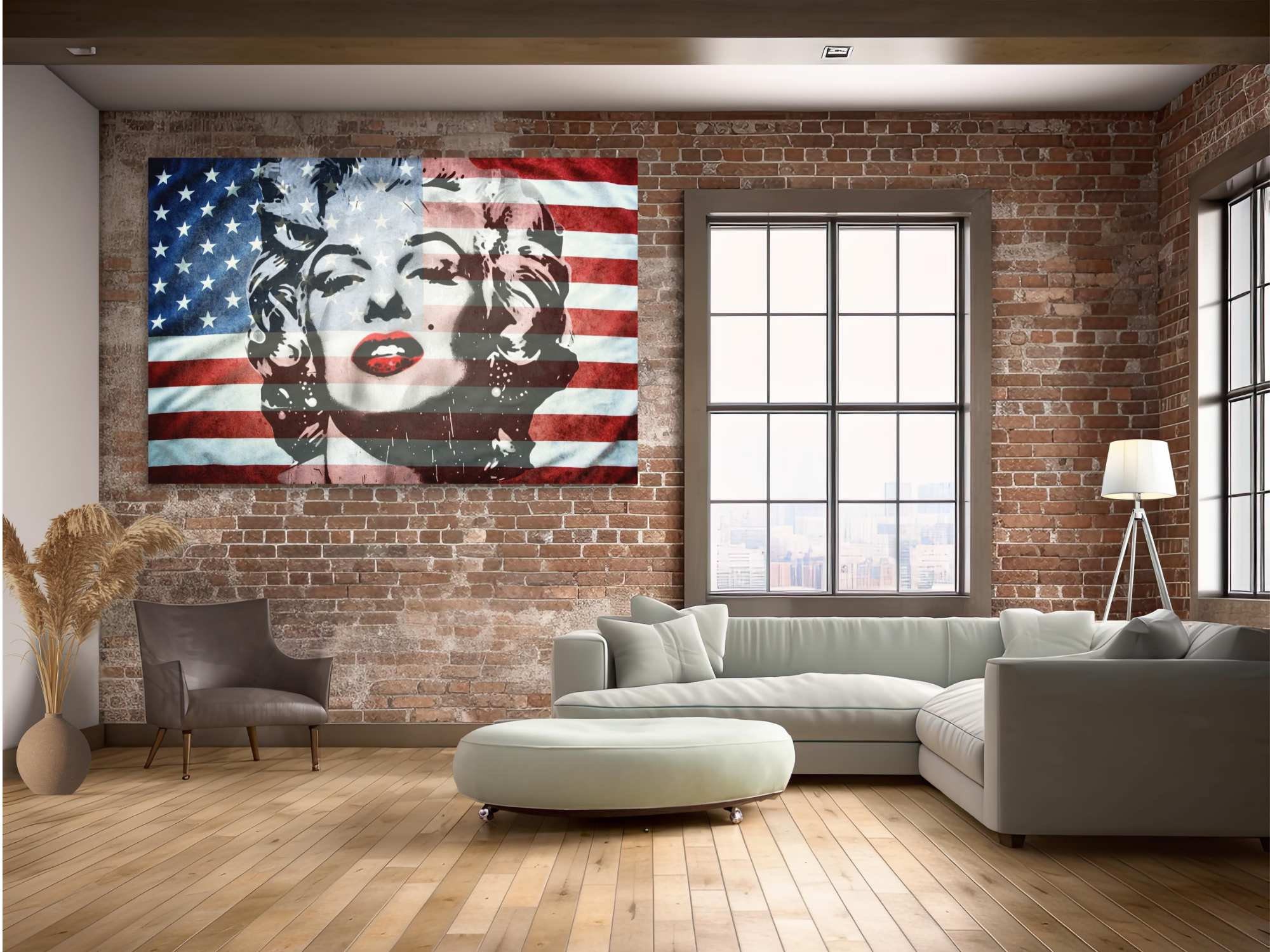 Marilyn Monroe American Flag Wall Art, Vintage Hollywood Canvas Print ...