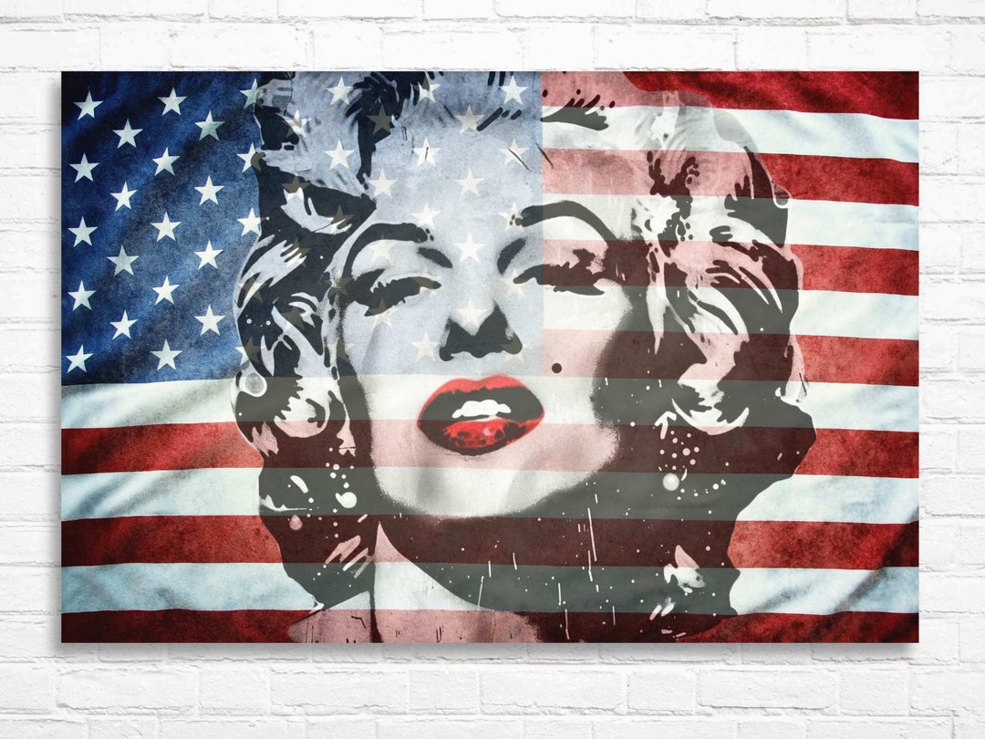 Marilyn Monroe American Flag Wall Art, Vintage Hollywood Canvas Print ...