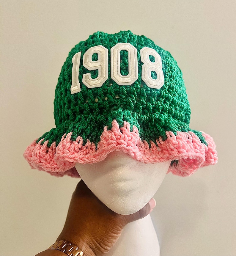 Crochet Bucket Hats - Sorority Colors Edition - 1908 - Pink and Green ...