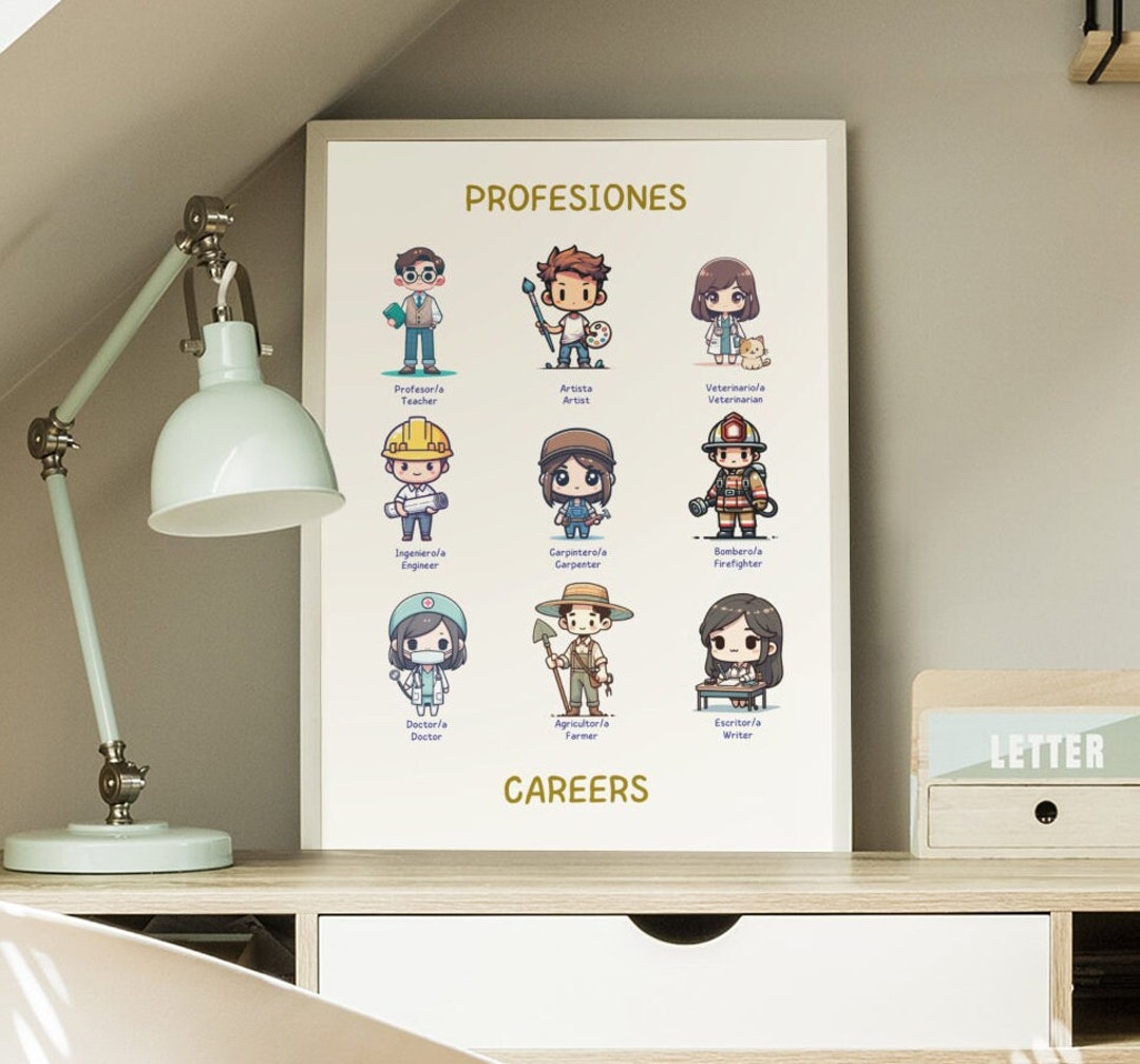 Bilingual Professions Poster, Educational Decoration for Classrooms and ...