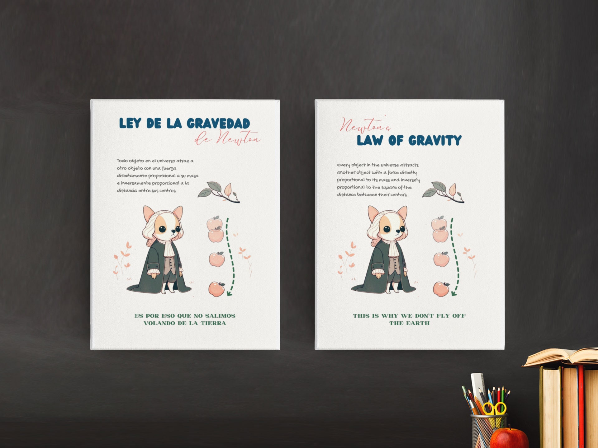 Bilingual Posters for Kids - Newton's Law of Gravity in Spanish and ...