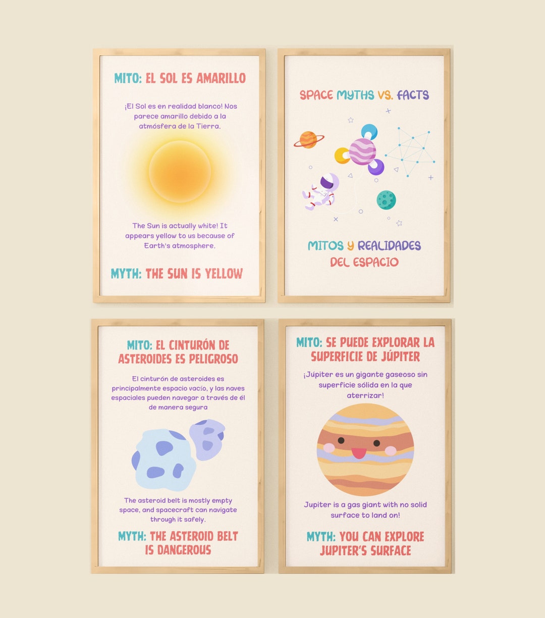 Set of Bilingual Posters About Space for Children, Astronomical Myths ...