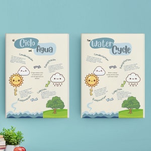 Bilingual Educational Poster of the Water Cycle in Spanish and English ...