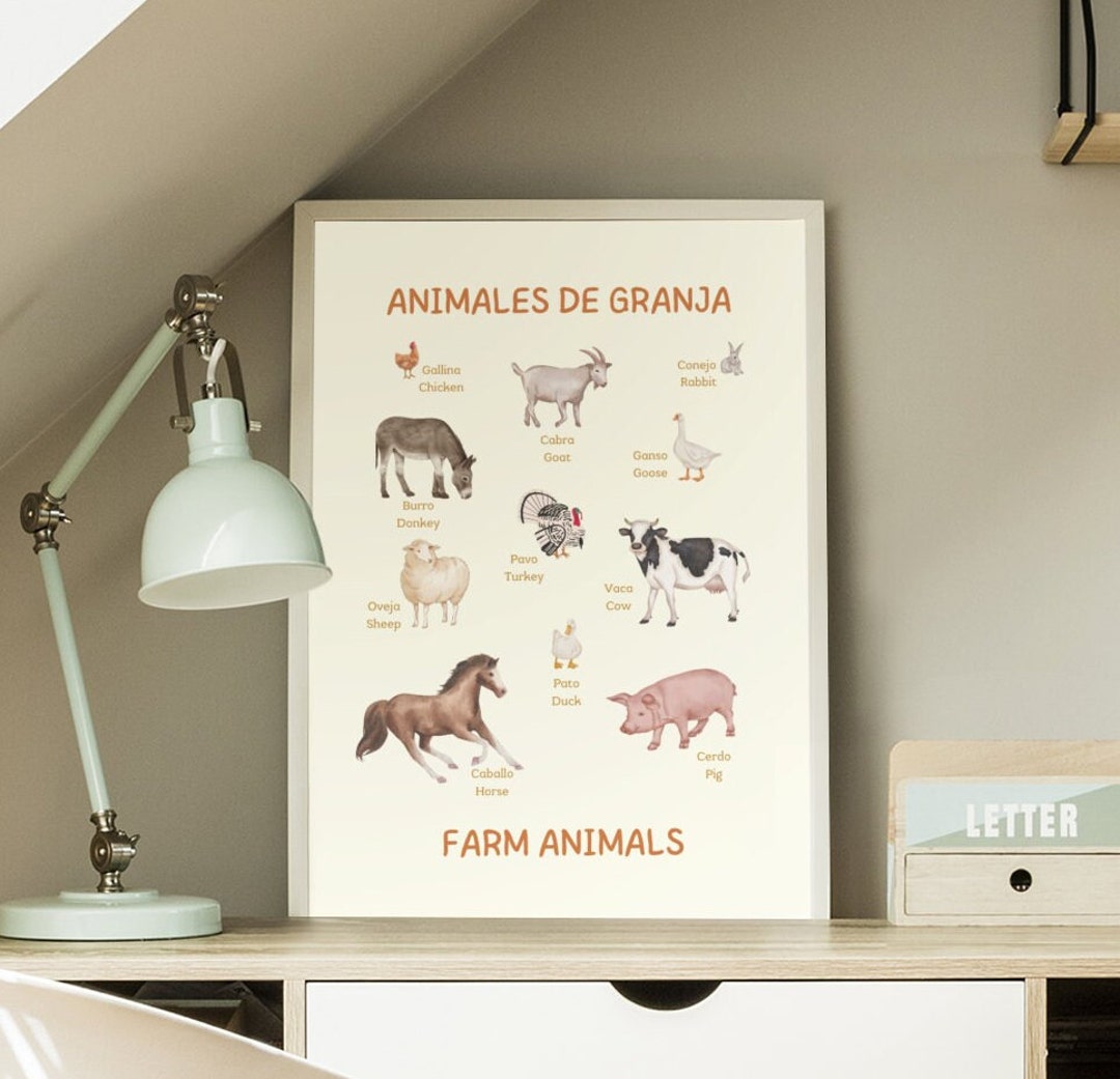 Bilingual Farm Animals Poster in Spanish-english Educational and Fun ...
