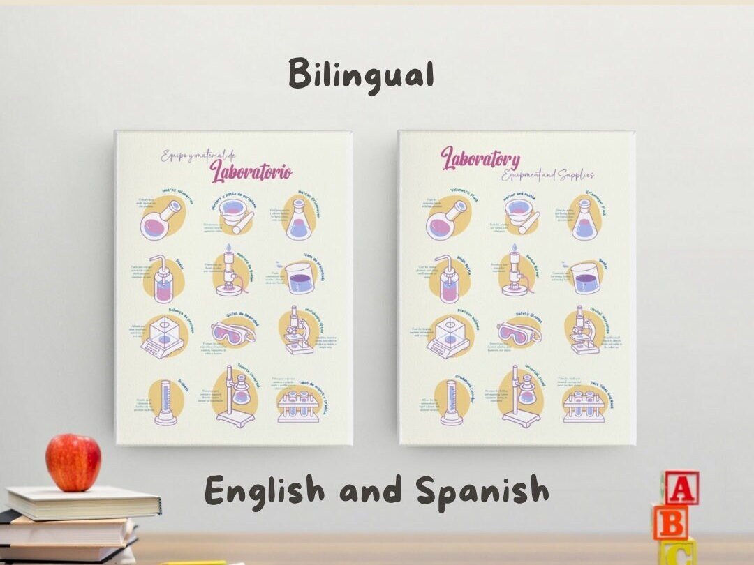 Set of Bilingual Laboratory Equipment Posters in Spanish and English, Bilingual Laboratory ...