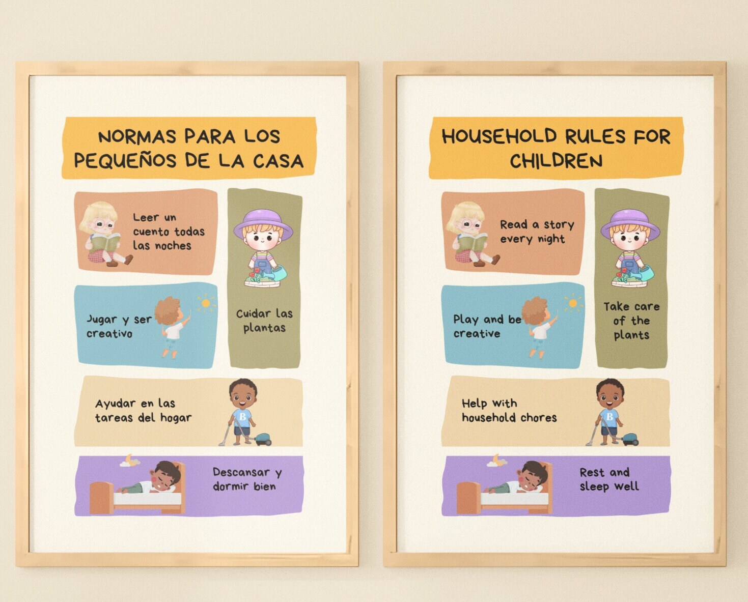 Bilingual Spanish-english Educational Posters of Rules for Children ...