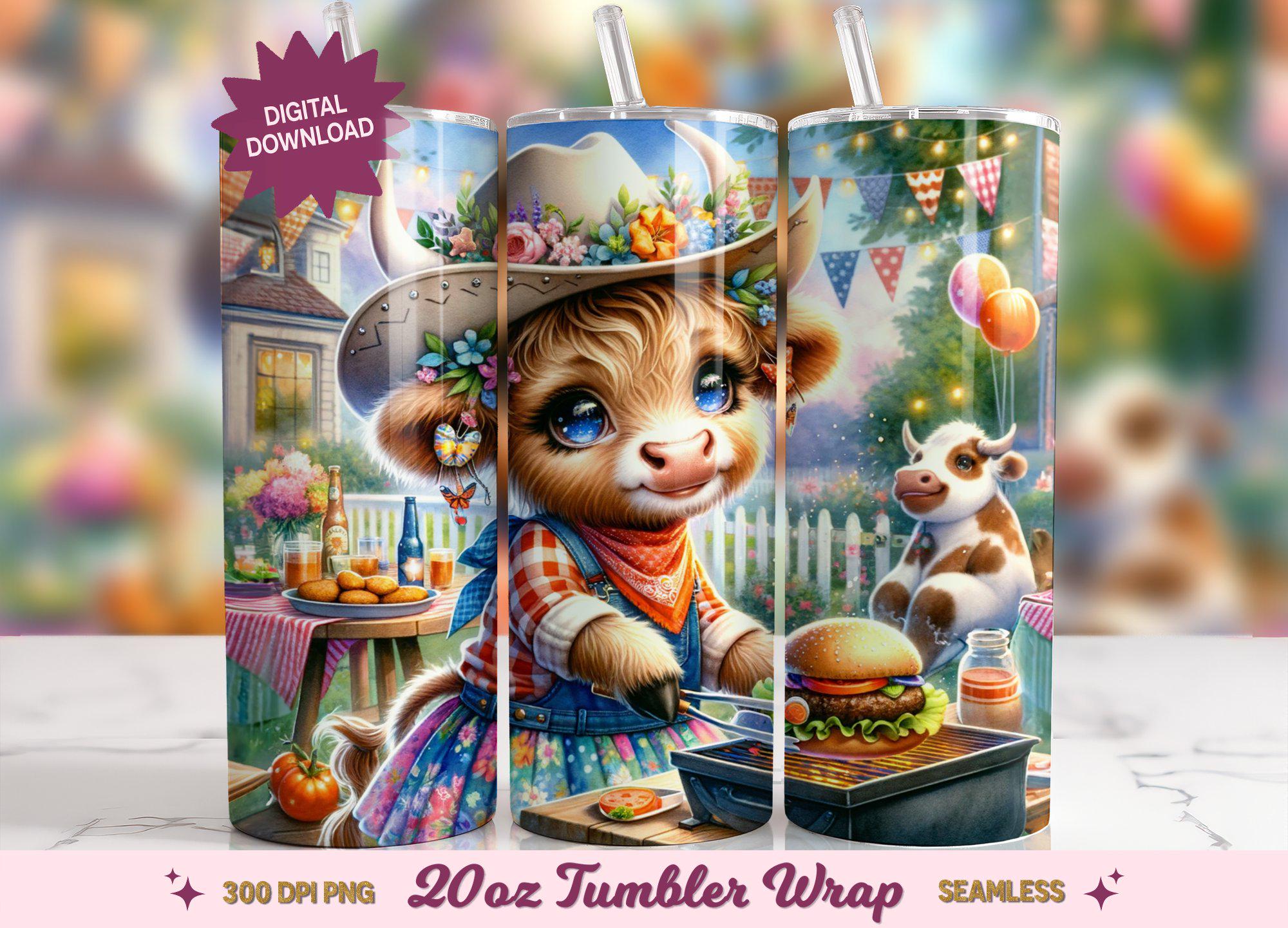 Cute Highland Cow Sublimation PNG Digital Download for 20oz Skinny ...