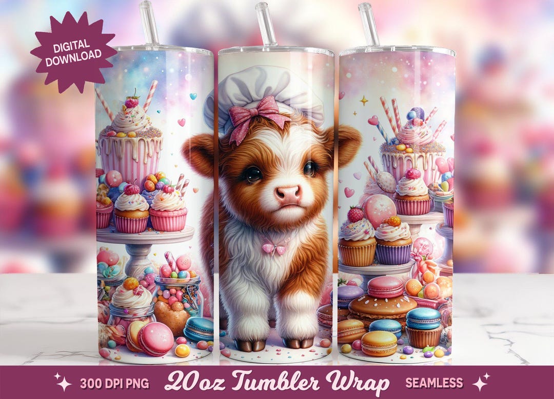 Bakery Sweets Highland Cow Png, Seamless Pattern for 20oz Skinny ...