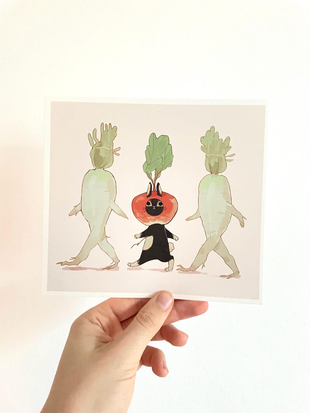 Kunstdruck "marching Radish Cat" Cute Cat Illustration Von Anikeru - Etsy