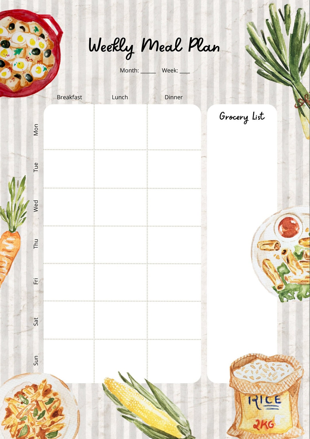 Weekly Meal Plan Printable Sheet - Etsy