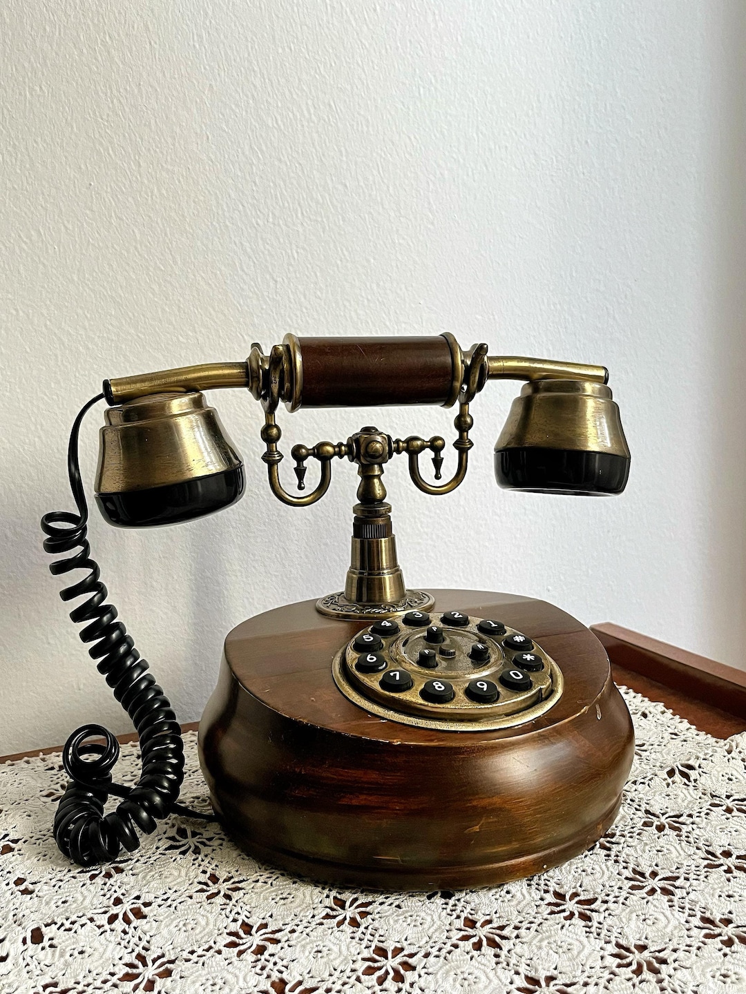 Antique Wooden Telephone Vintage Wooden and Brass Phone Rustic Home ...