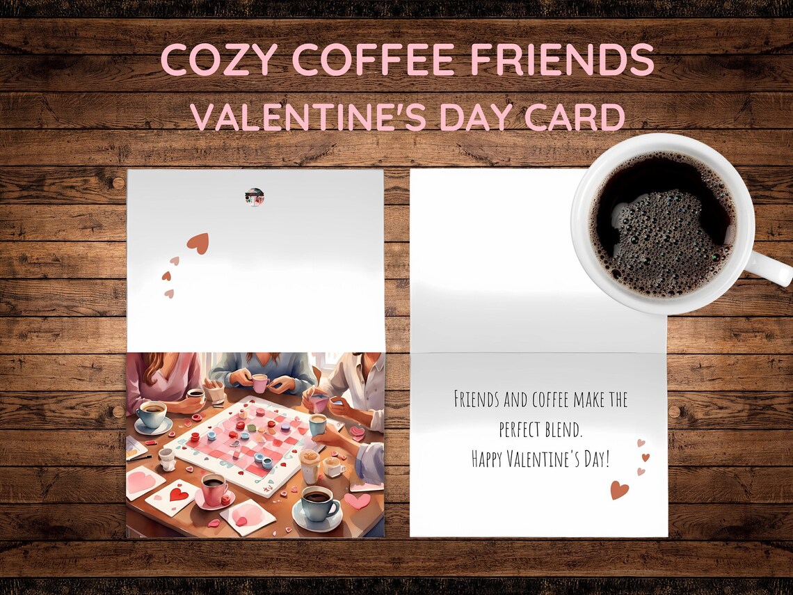 Printable Valentine's Day Card Cozy Coffee Friends Digital Download PDF ...